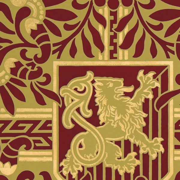 Heraldic with Gilt Rampant Lions/Antique Wallpaper - Bolling & Company
